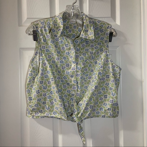 Cherokee | Tops | Cherokee Tangreenblue Floral Print Button Up Tie Knot ...